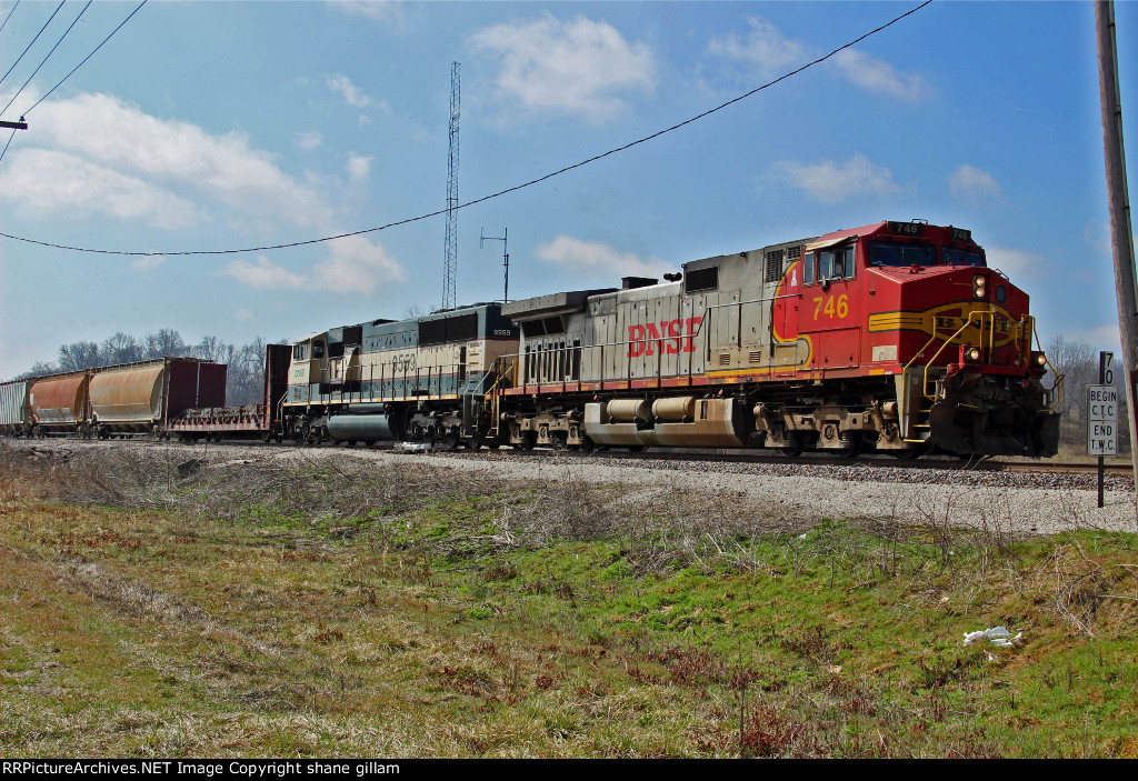 BNSF 746 Leads A freight out of the sidding.